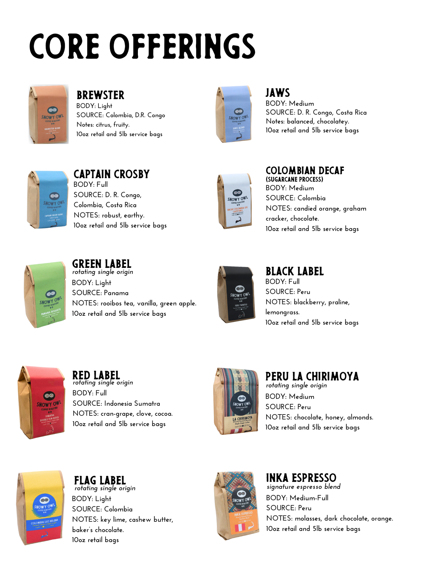 Wholesale Offerings – Snowy Owl Coffee Roasters